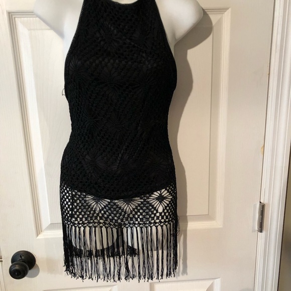 parallel | Dresses | Parallel Nwt Black Knit Fringe Halter Top And ...